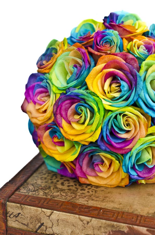Rainbow Roses Bouquet on Box Stock Photo - Image of bridal, event: 35078526