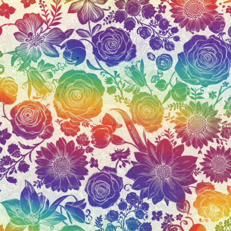 Rainbow Roses and Floral Pattern Design Stock Illustration ...