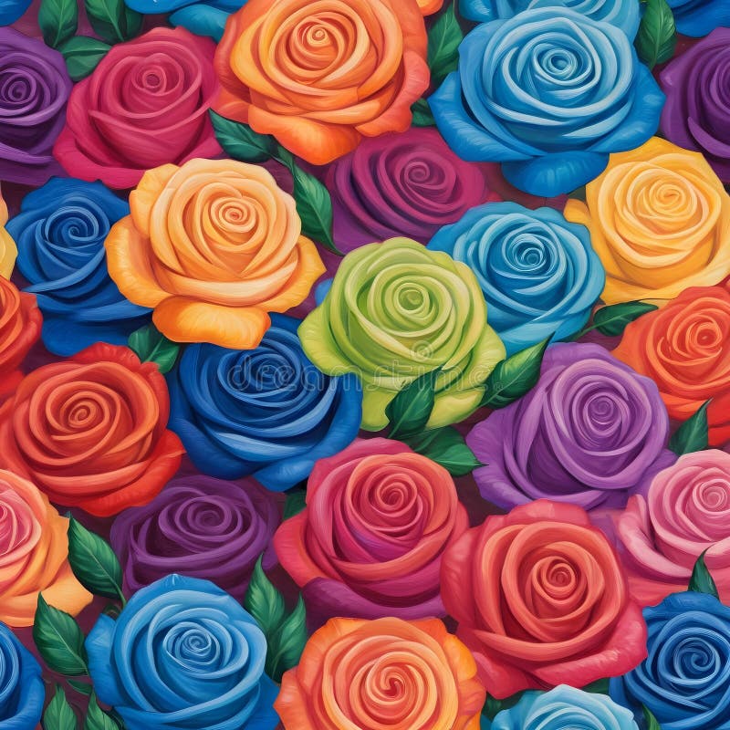 Rainbow roses pattern stock illustration. Illustration of blossoms ...