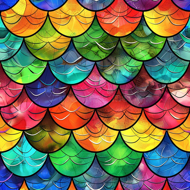 Rainbow Scales in a Seamless Tile Pattern Stock Illustration ...