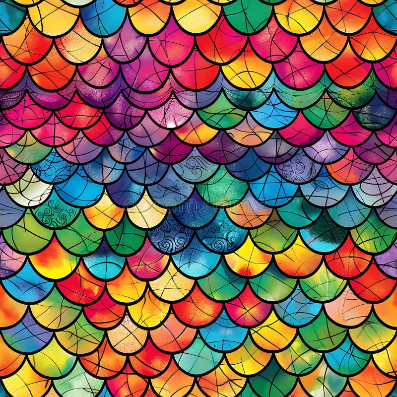 Rainbow Scales in a Seamless Tile Pattern Stock Illustration ...