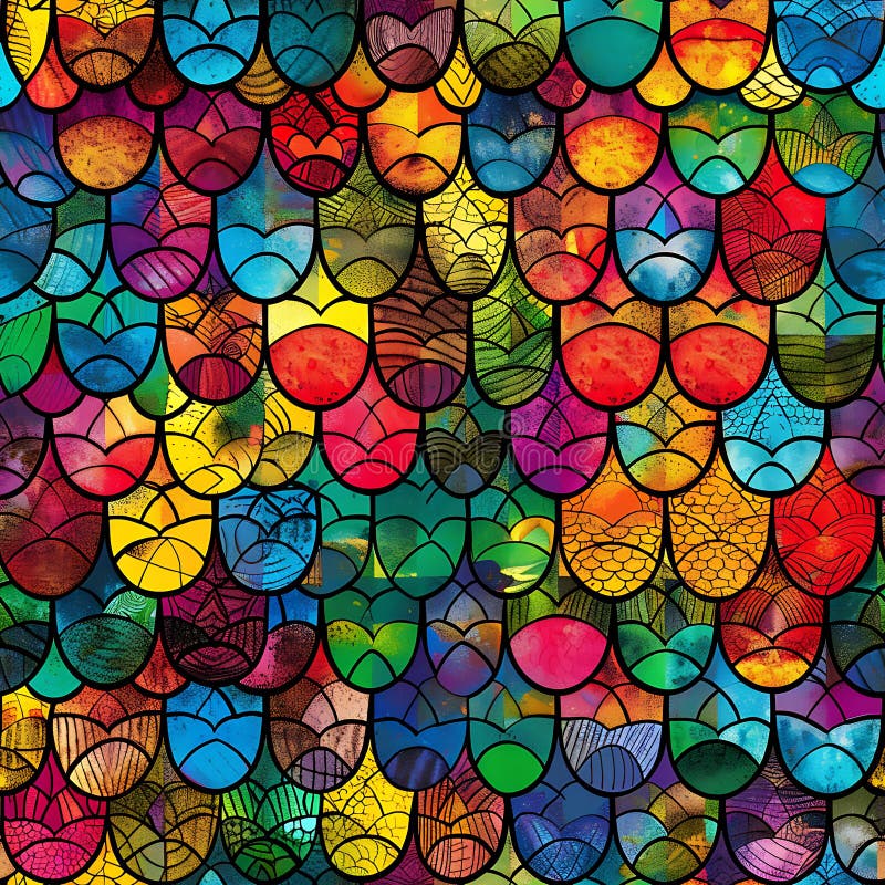 Rainbow Scales in a Seamless Tile Pattern Stock Illustration ...