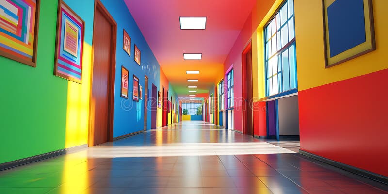 Rainbow School Hallway Colorful Interior Design Background Wallpaper ...