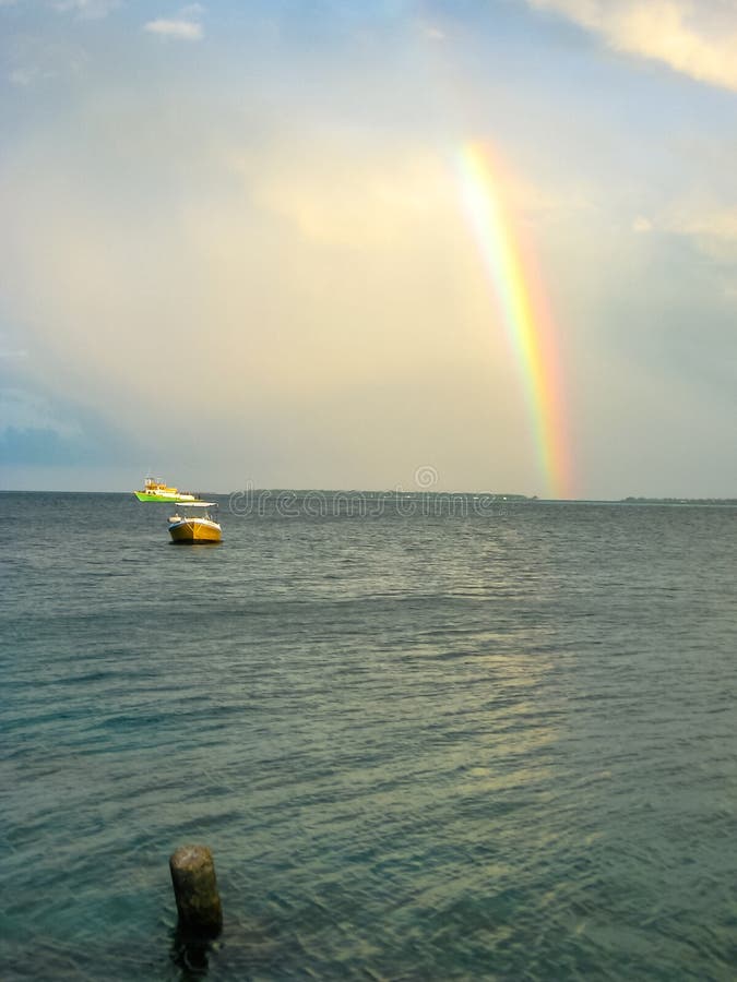 Rainbow on the Sea Background Stock Image - Image of island, outdoor ...