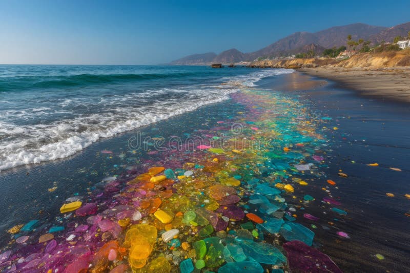 Rainbow Sea Glass on a Sandy Beach Stock Illustration - Illustration of calm, sand: 382653100