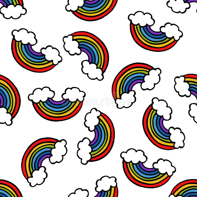 Rainbow Seamless Doodle Pattern Stock Illustration - Illustration of ...