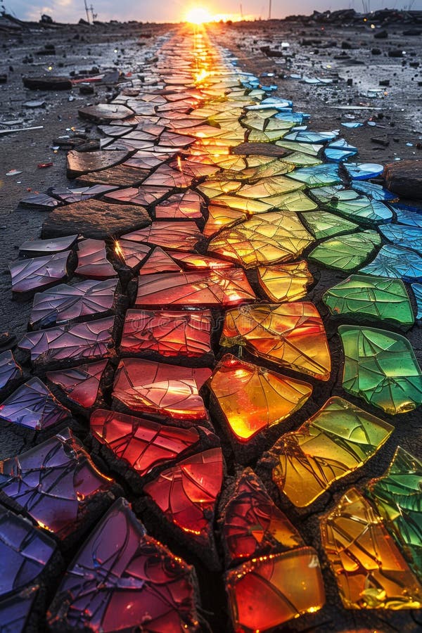 A Rainbow is Seen through a Broken Stained Glass Window, AI Stock Photo ...