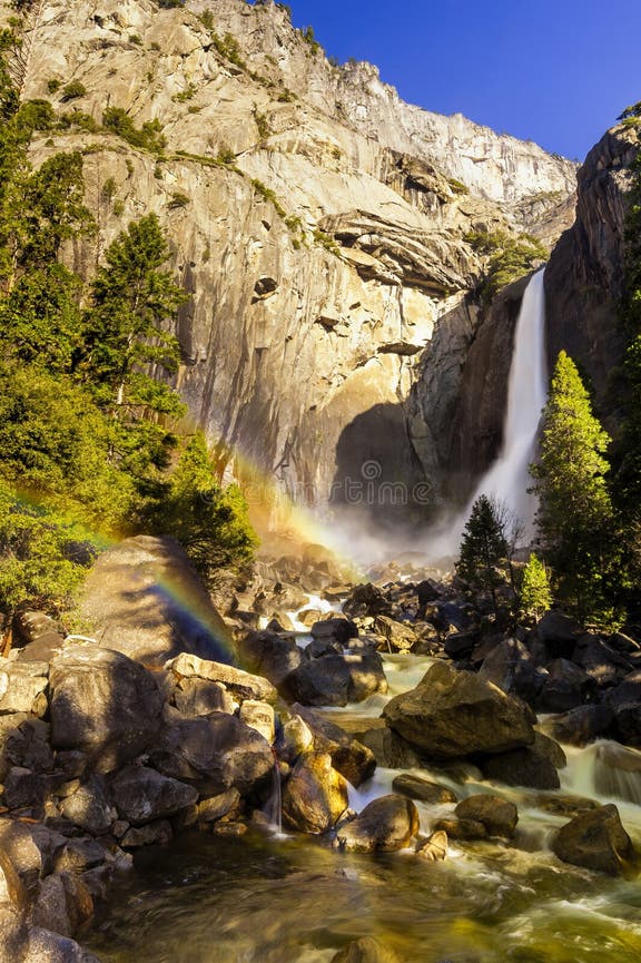 Yosemite Falls Rainbow stock photo. Image of scenic - 354855958