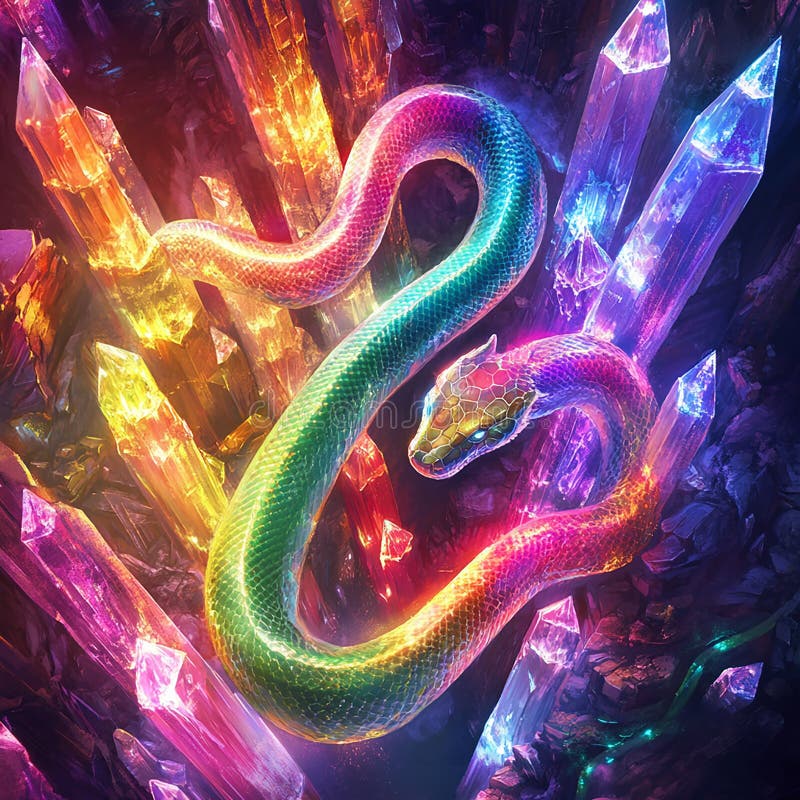 Rainbow Serpent Slithering through a Gemstone Maze Stock Illustration ...