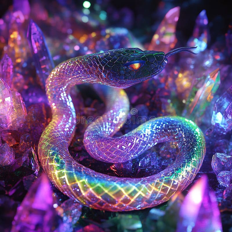 Rainbow Serpent Slithering through a Gemstone Maze Stock Illustration ...