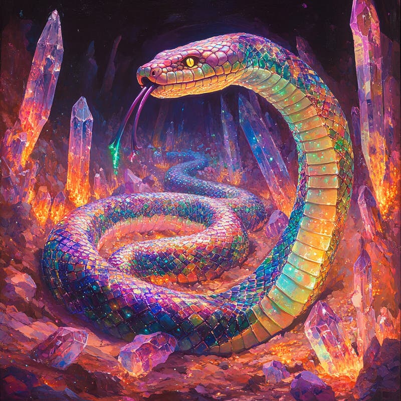 Rainbow Serpent Slithering through a Gemstone Maze Stock Illustration - Illustration of hues ...