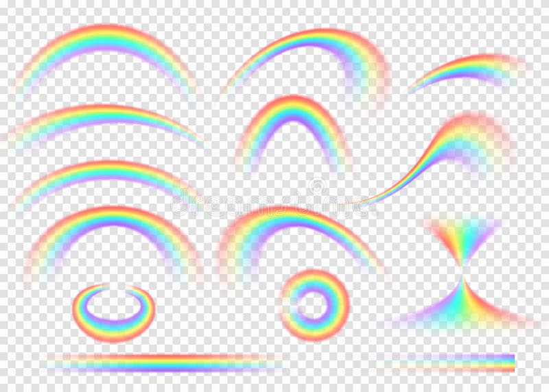 Rainbow Set Isolated on Transparent Background. Realistic Rain Arch ...