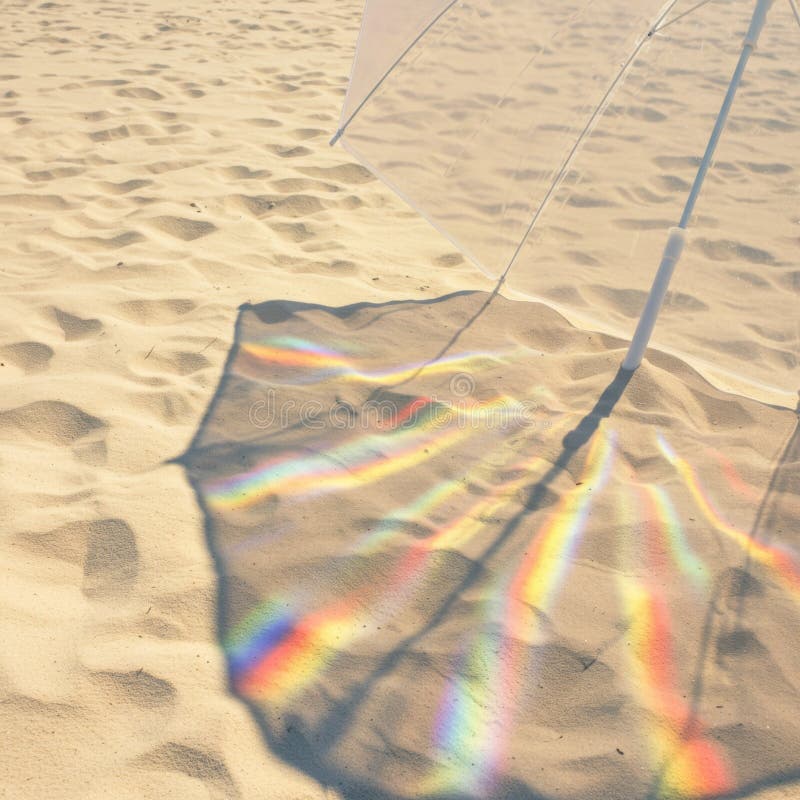 Rainbow Shadow on Sandy Beach Under Transparent Umbrella Stock ...