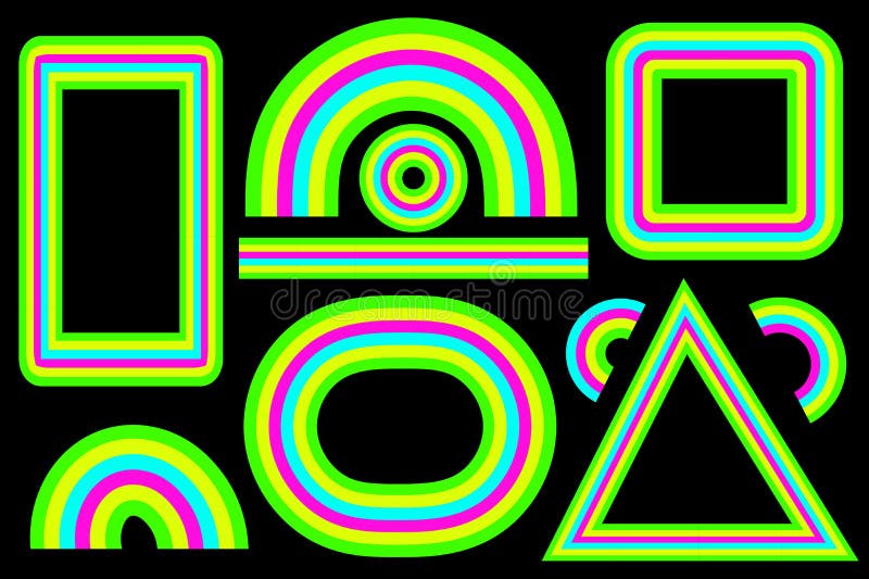 Rainbow Shapes and Frames Retro 70s Set for Your Design. Hippie ...