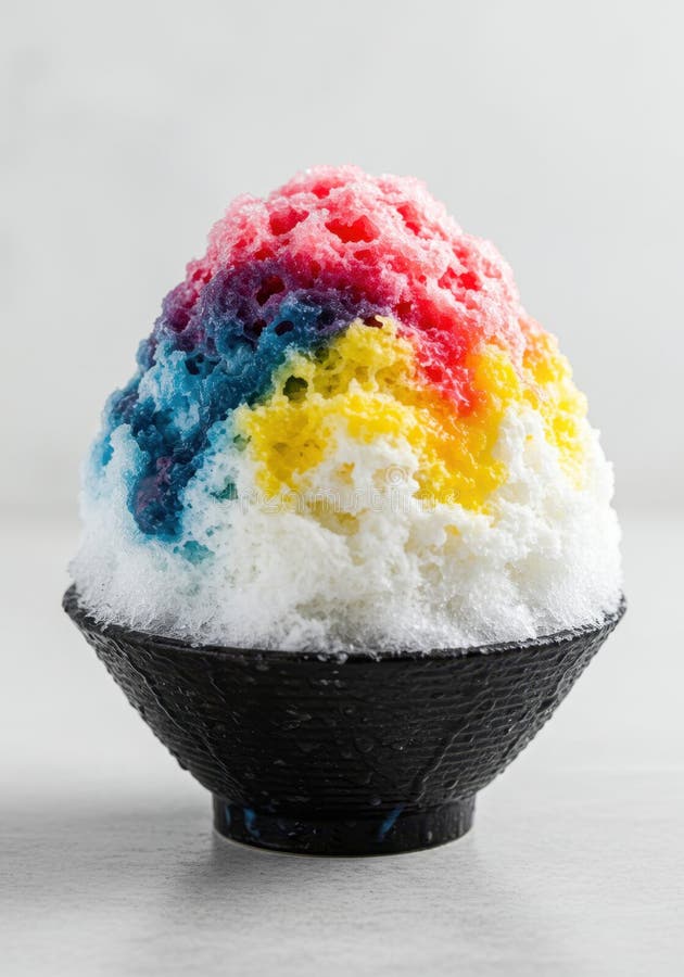 Rainbow Shaved Ice in Black Bowl Stock Illustration - Illustration of ...