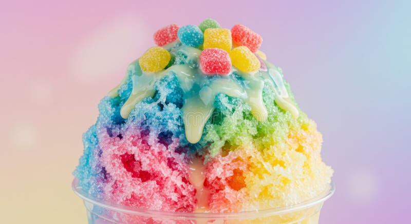 Rainbow Shaved Ice with Gummy Candy Topping Stock Illustration ...