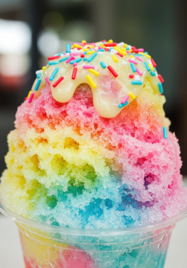 Rainbow Shaved Ice with Sprinkles and Creamy Glaze Stock Illustration ...