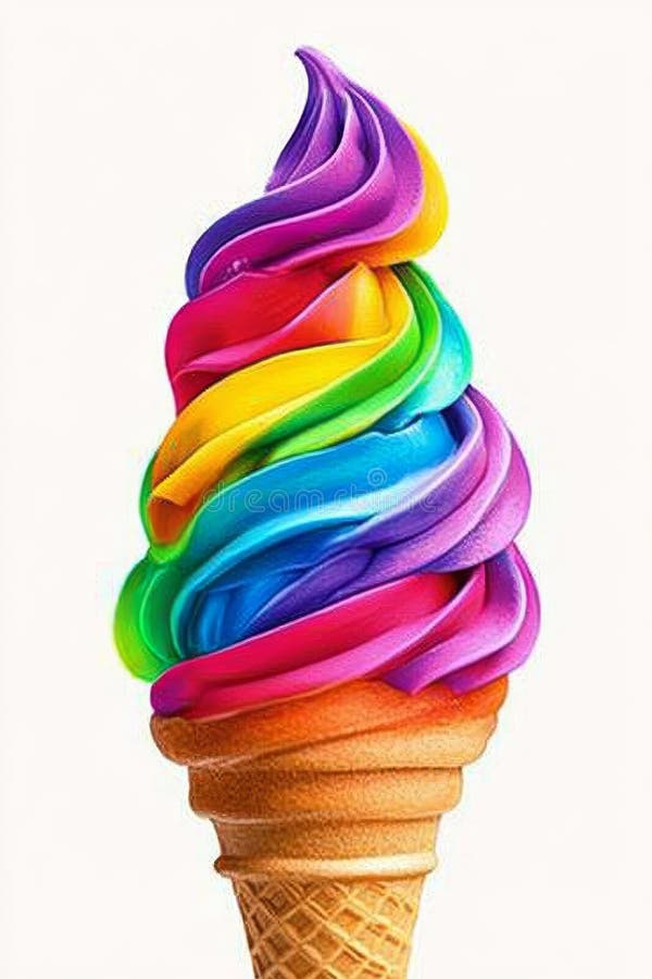Rainbow Sherbet Ice Cream Cone Displayed on a Transparent Background ...