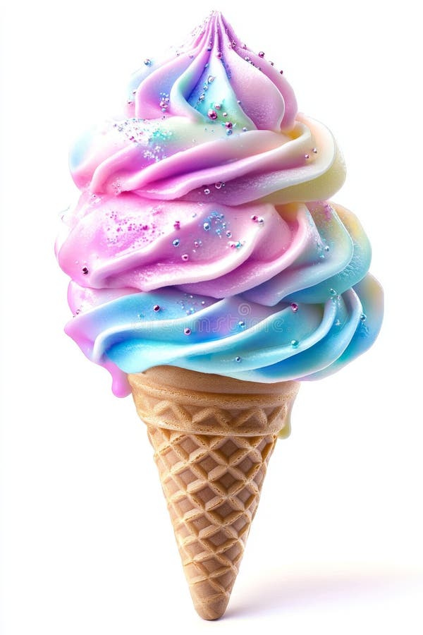 Rainbow Sherbet Ice Cream Cone Set Against a Transparent Backdrop Stock ...