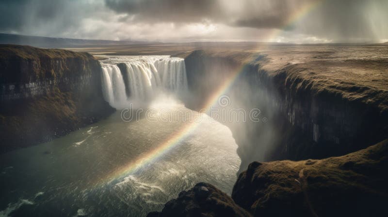 A Rainbow Shines in the Sky Over a Waterfall. Generative AI Image ...