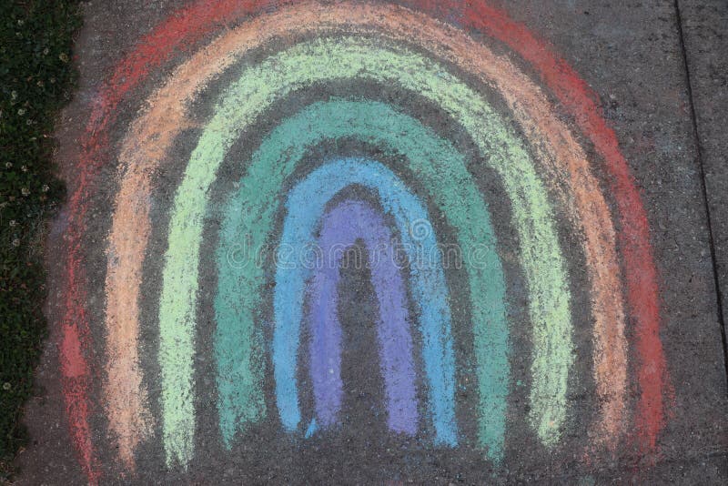 Rainbow sidewalk chalk art stock photo. Image of sidewalk - 218976158