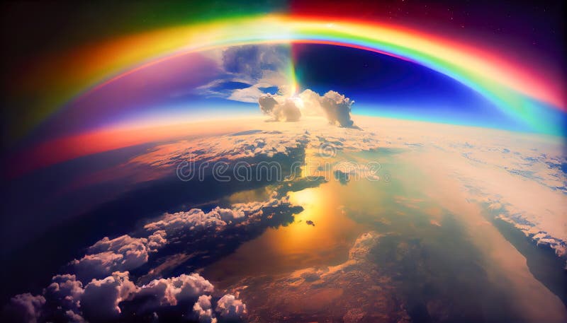 Rainbow in the Sky Above the Earth. Generative AI, Generative, AI Stock ...