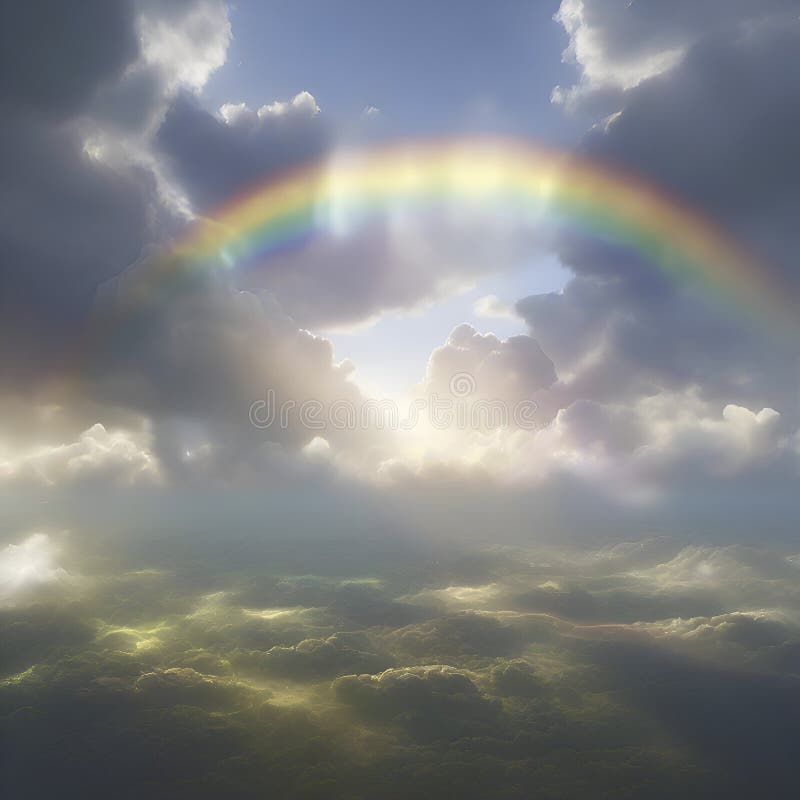 Rainbow in the Sky with Clouds, and Sunlight. Colorful Background. Ai ...