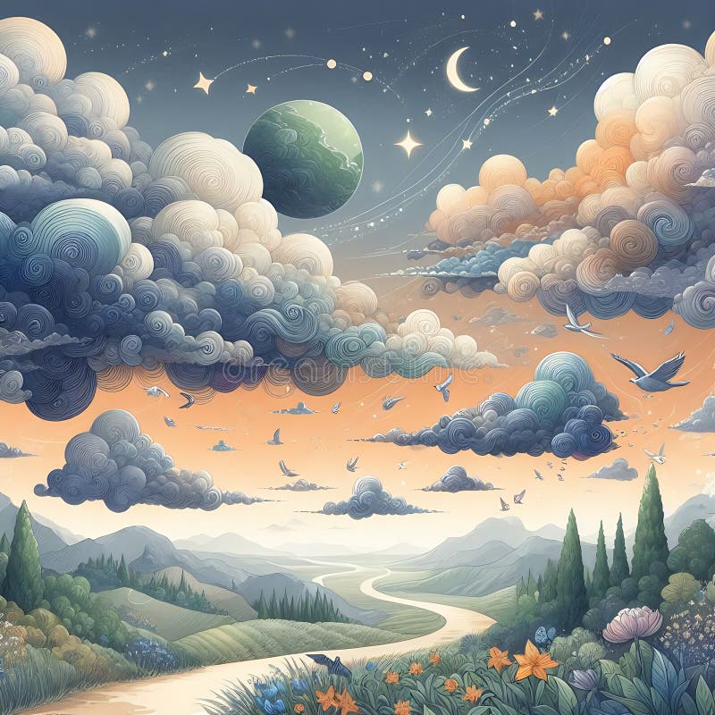 Rainbow Sky: Magic in the Clouds Stock Illustration - Illustration of ...