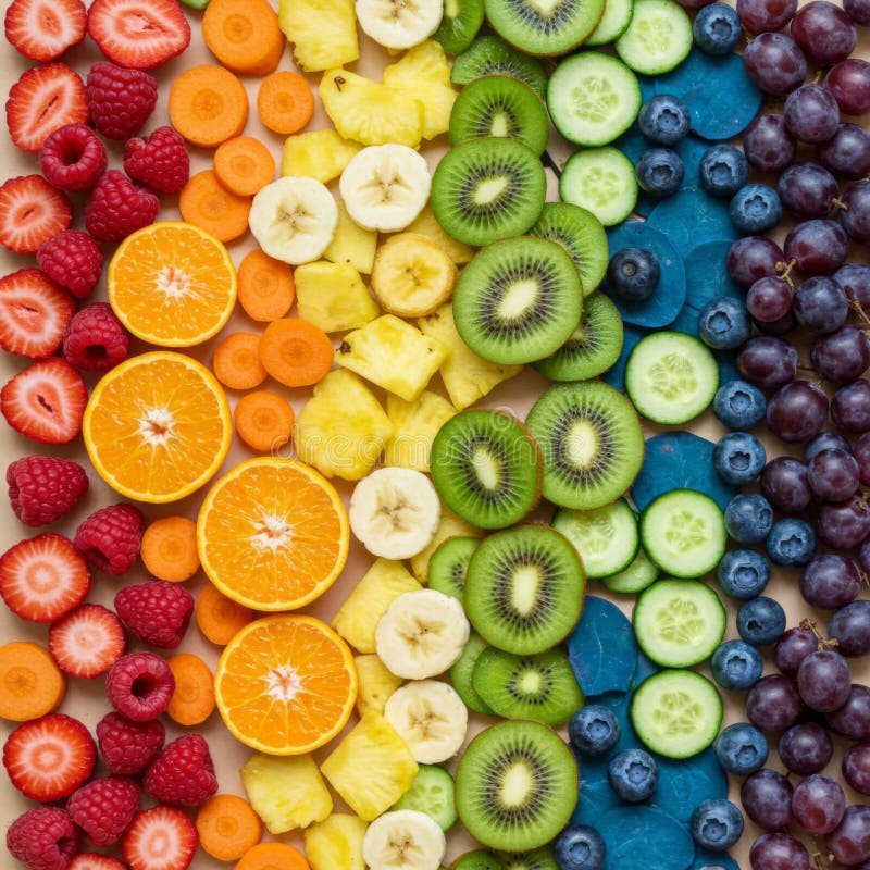 Rainbow of Sliced Fruits and Vegetables Stock Illustration - Illustration of summer, vegetable ...