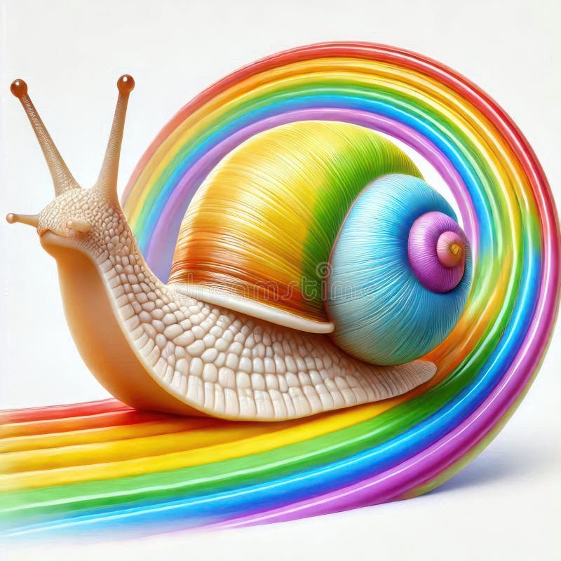 Rainbow Snail with Bright Flowers on a Light Background. Stock Image ...