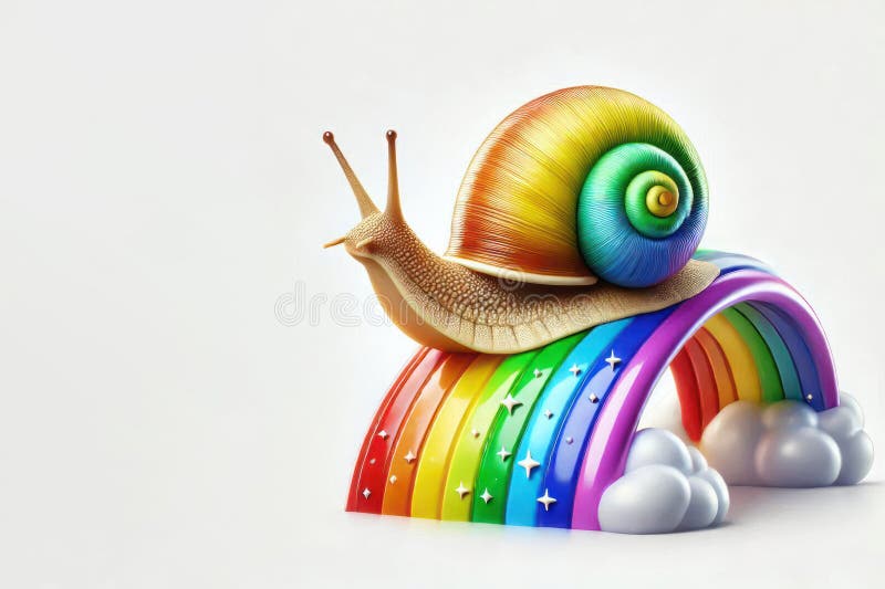 Rainbow Snail on Rainbow Bridge. Space for Text. Stock Photo - Image of ...