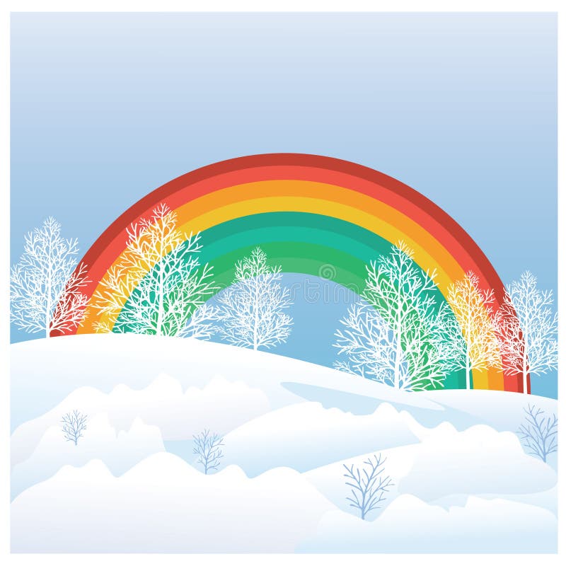 Rainbow with Snow and Trees. Vector Illustration Decorative Background ...