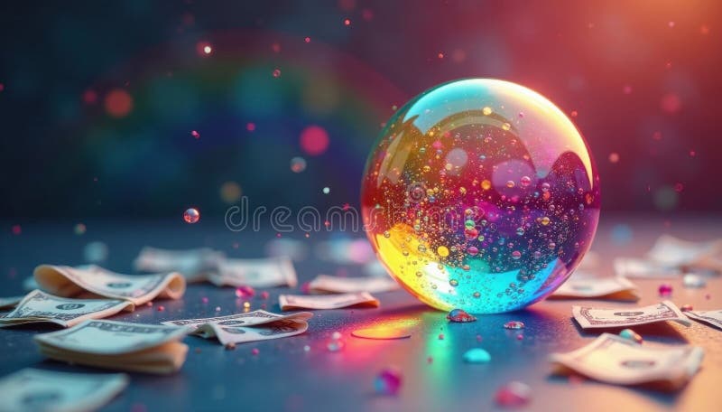 Rainbow Soap Bubble Pops, Scattering Dollar Bills , Burst, Vulnerable ...