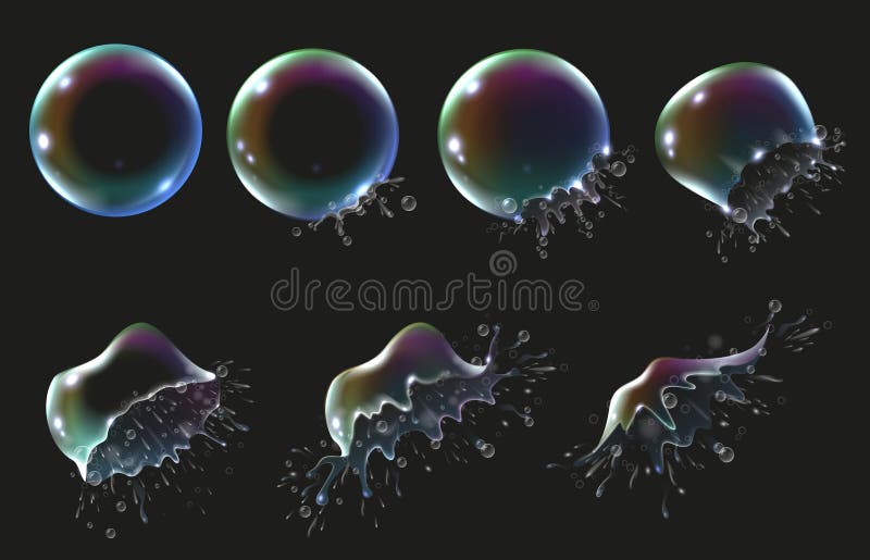 Rainbow Soap Bubbles Explosion Animation. Bubble Explodes into Soapy ...