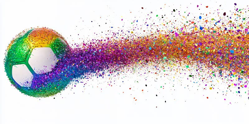 Rainbow Soccer Ball Disintegrating into Colorful Confetti Explosion ...