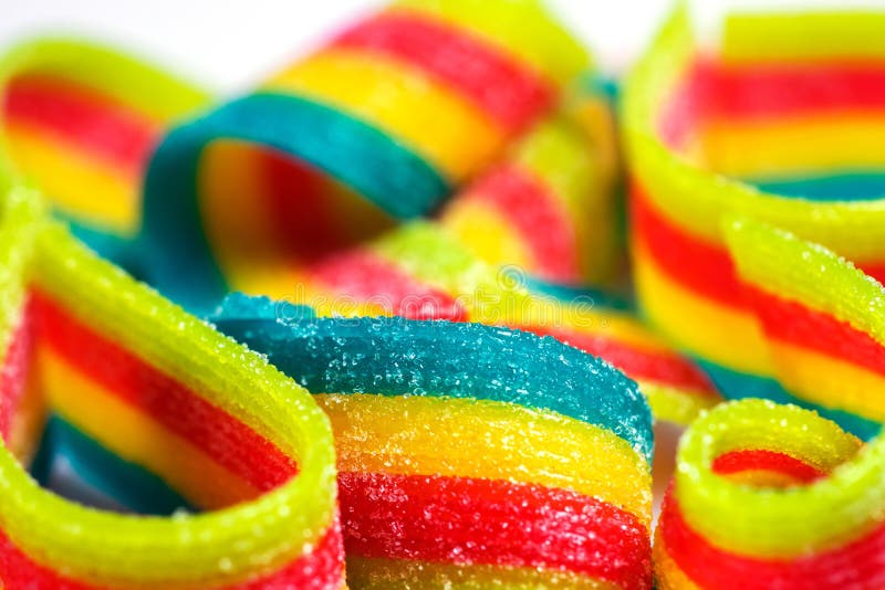 Rainbow Sour Jelly Candies Strips in Sugar Sprinkle Stock Photo - Image ...