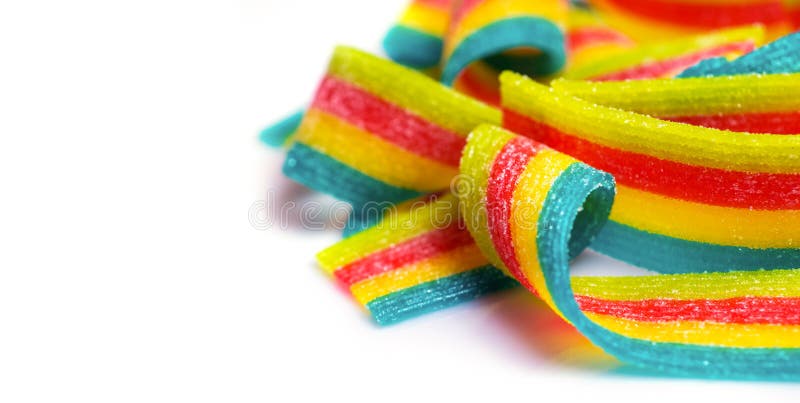 Rainbow Sour Jelly Candies Strips in Sugar Sprinkle Stock Photo - Image ...