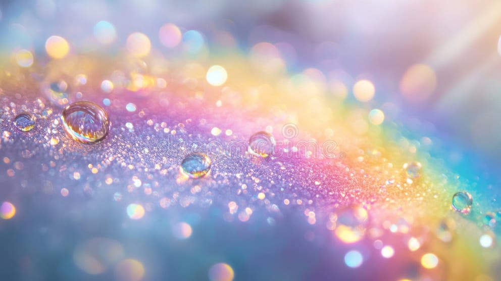 Rainbow Sparkle Water Droplets on Glimmering Surface Stock Illustration ...
