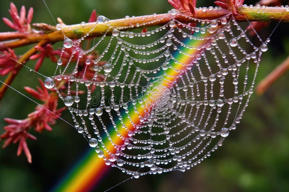 Rainbow Spectrum Formed on Dew-covered Spider Web Stock Illustration - Illustration of closeup ...
