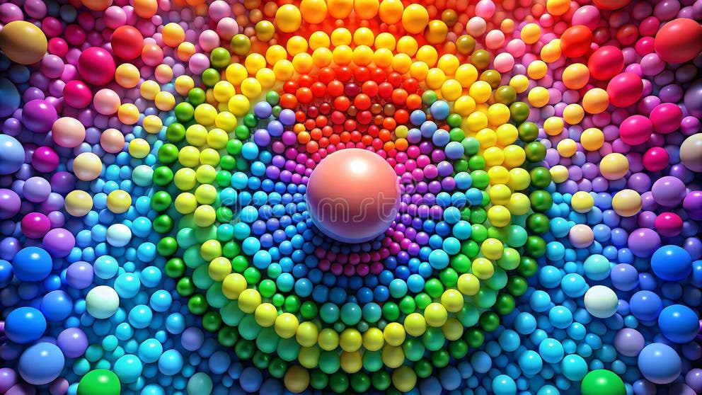 Rainbow Sphere Composition Colorful 3D Render of Spheres in a Circular ...