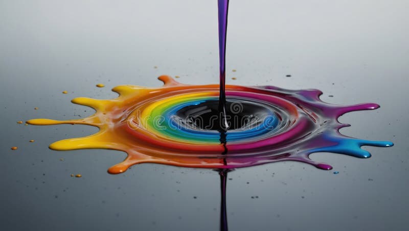 Vivid Rainbow Splash of Liquid Creating Circular Pattern on Surface ...