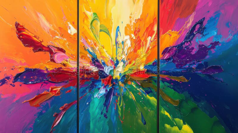 Rainbow Splash Triptych: a Vibrant Three-panel Painting Stock Photo ...