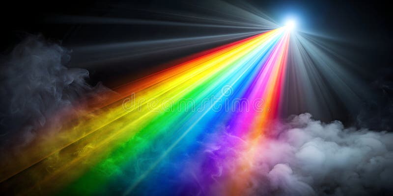 Rainbow Spotlight Ray of Light on Smoke Black Backround Colors AI ...