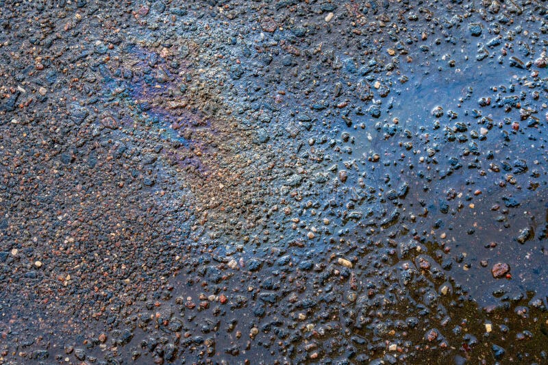 Oil Spilled from an Old Engine Stock Image - Image of road, asphalt ...