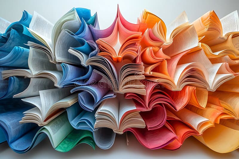 Rainbow Stack of Open Books Colorful Pages Knowledge Stock Illustration ...