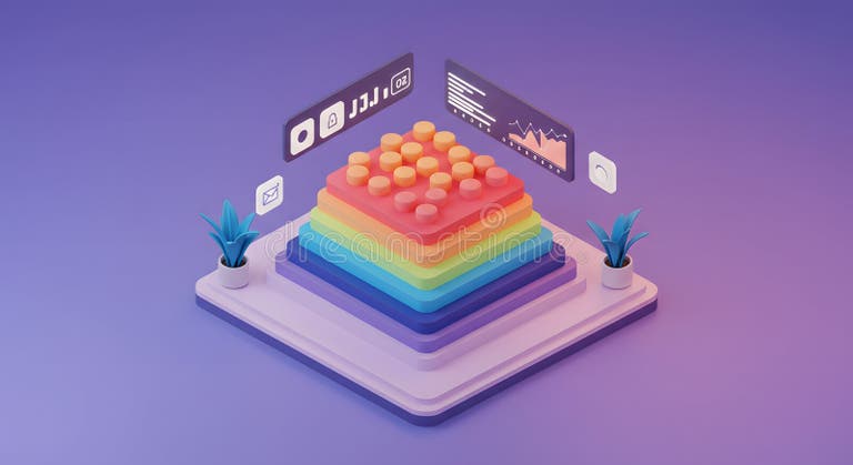 Rainbow Stacked Blocks Digital Marketing Strategy Visualization Isometric 3D Render Stock ...