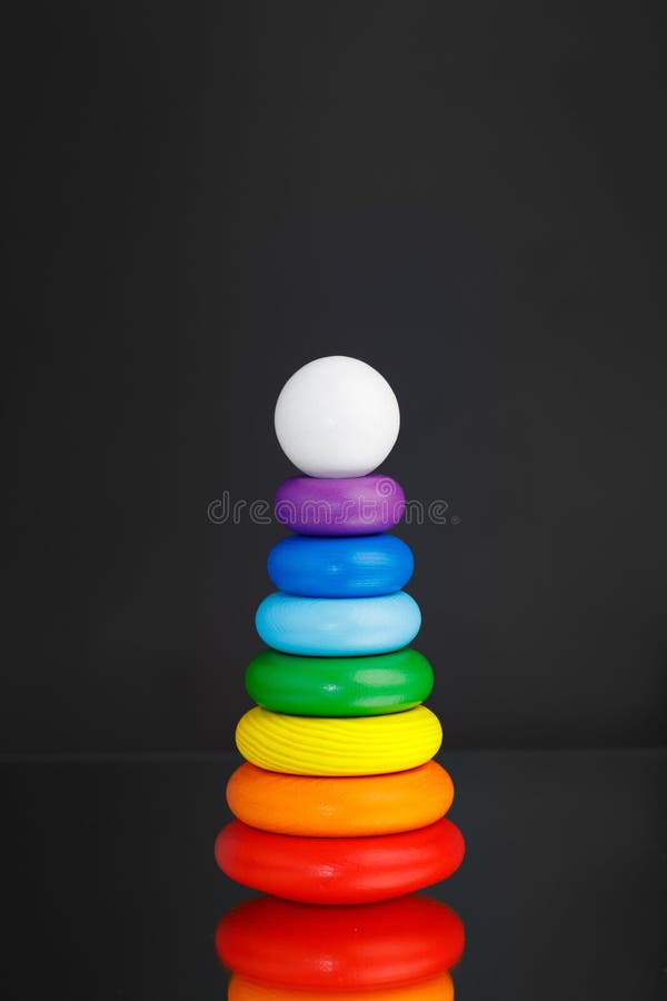 Rainbow Stacking Rings Kids Toy, Gray Background Stock Image - Image of ...