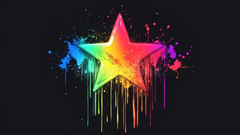 Rainbow Star with Paint Splatter and Drips on Dark Background Stock ...