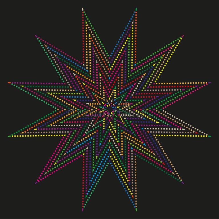Rainbow Starburst Shape. Dotted Square Texture. Black Background ...