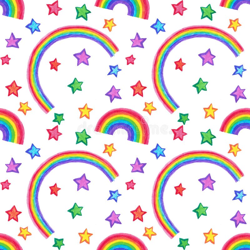 Rainbow and Stars Doodle Seamless Pattern. Stock Illustration ...